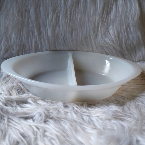 Glasbake | Kitchen | Glasbake Rare Vintage Milk Glass Oval Twin Divided ...